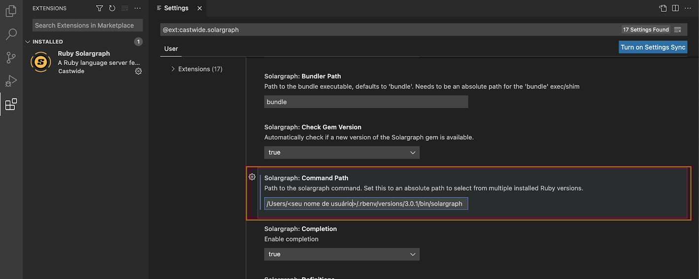 Como instalar Solargraph no VS Code
